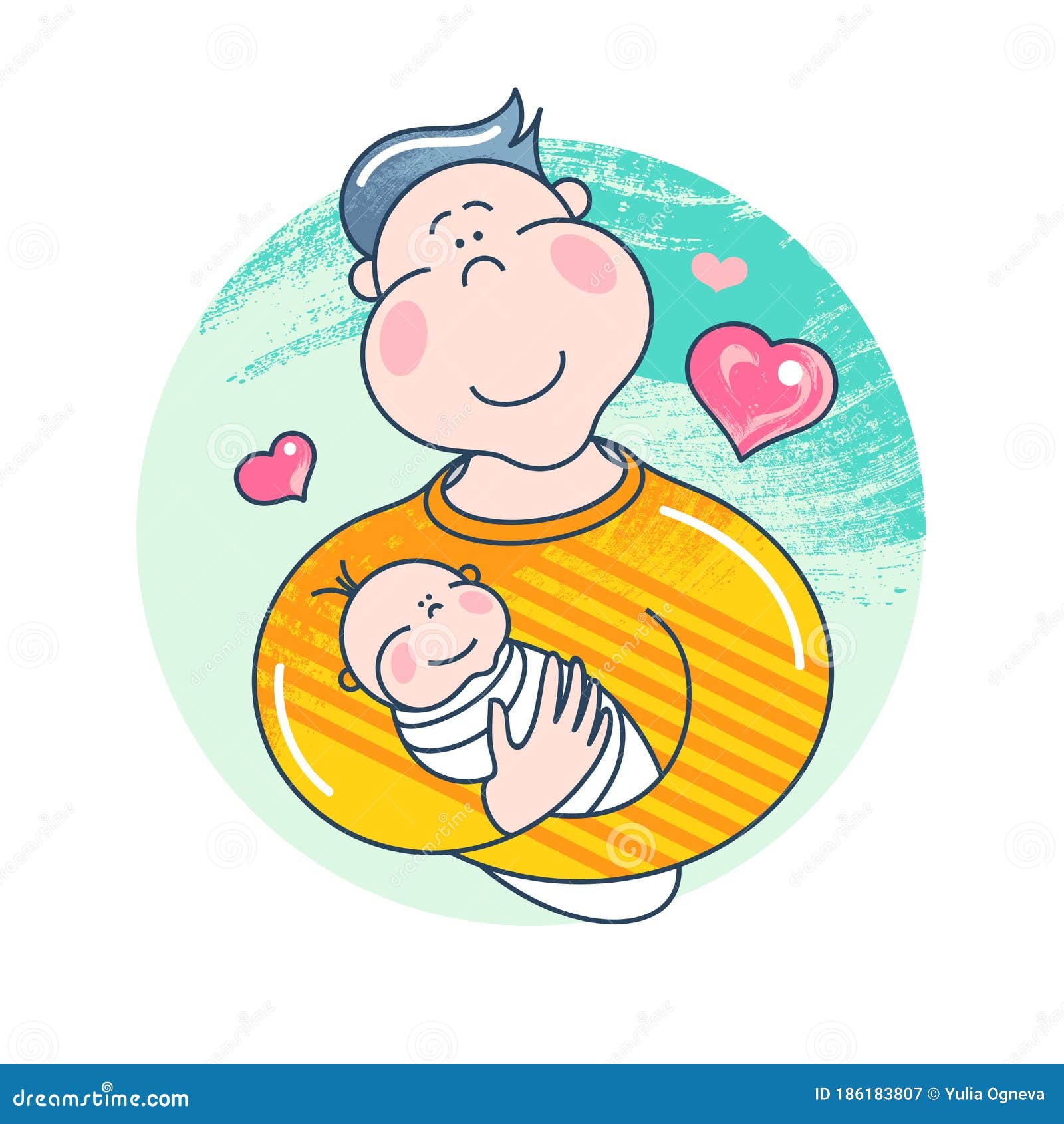 Day of Fathers. Dad Holding His Baby. Attractive Cartoon Characters ...