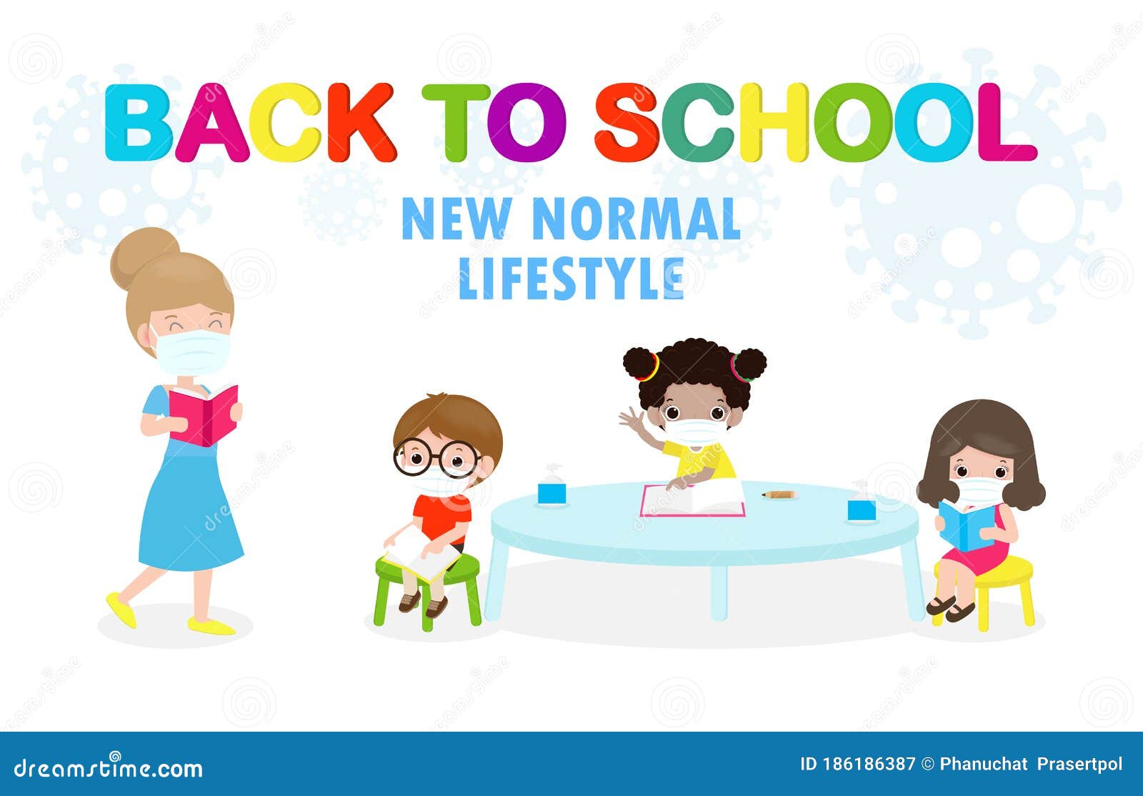 Back To School for New Normal Lifestyle Concept. Happy Students Kids ...