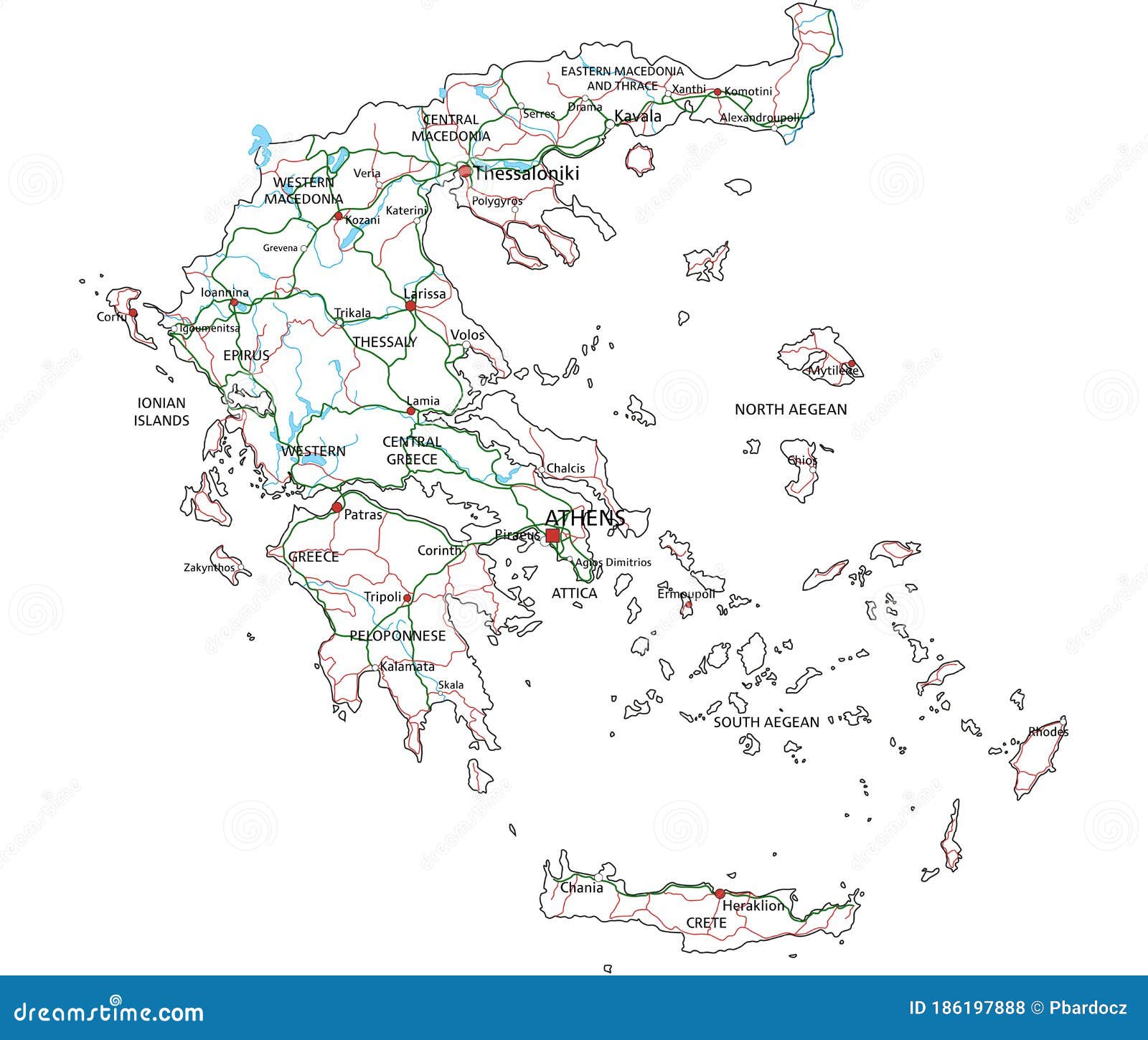 Greece Road and Highway Map. Stock Vector - Illustration of ocean ...