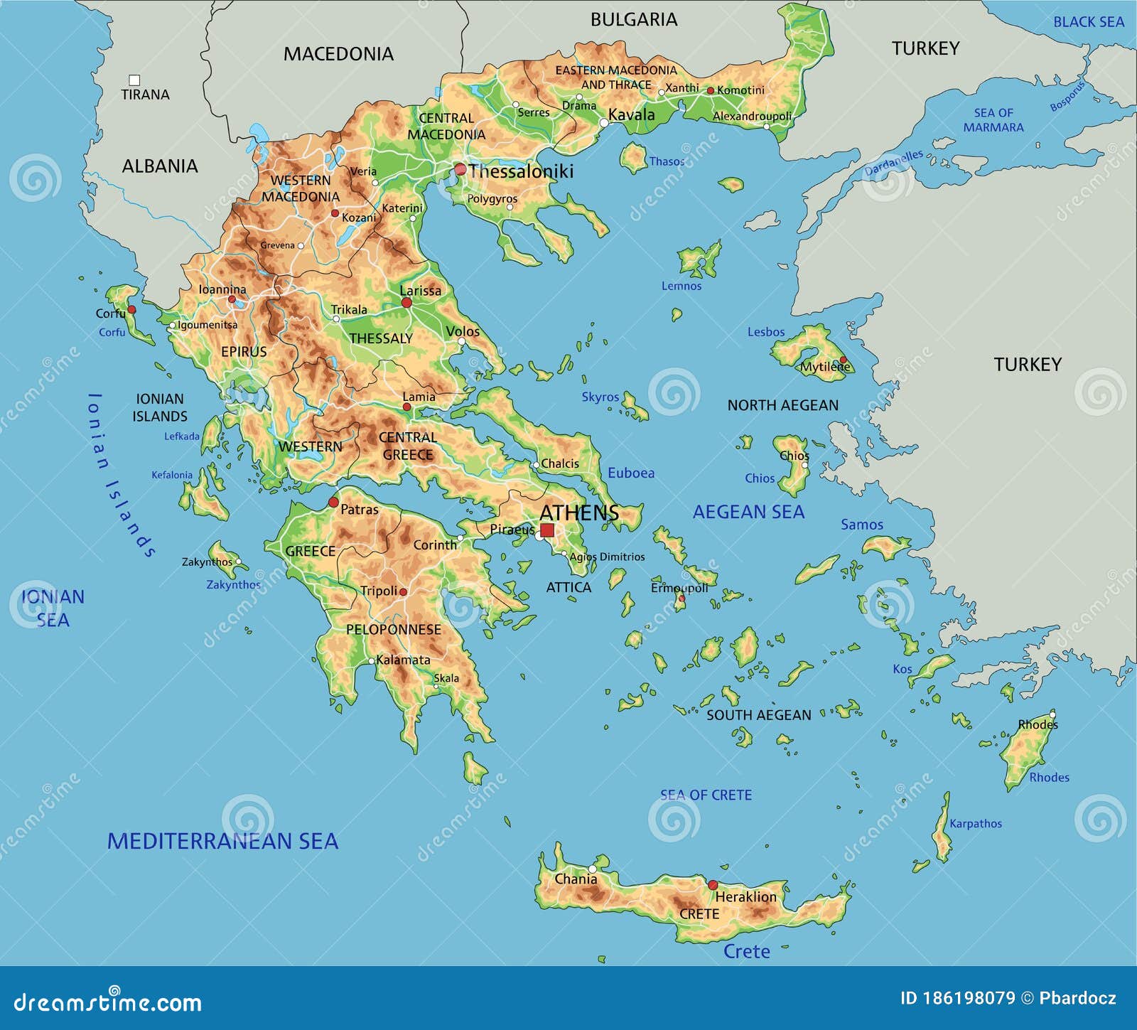 High Detailed Greece Physical Map with Labeling. Stock Vector ...