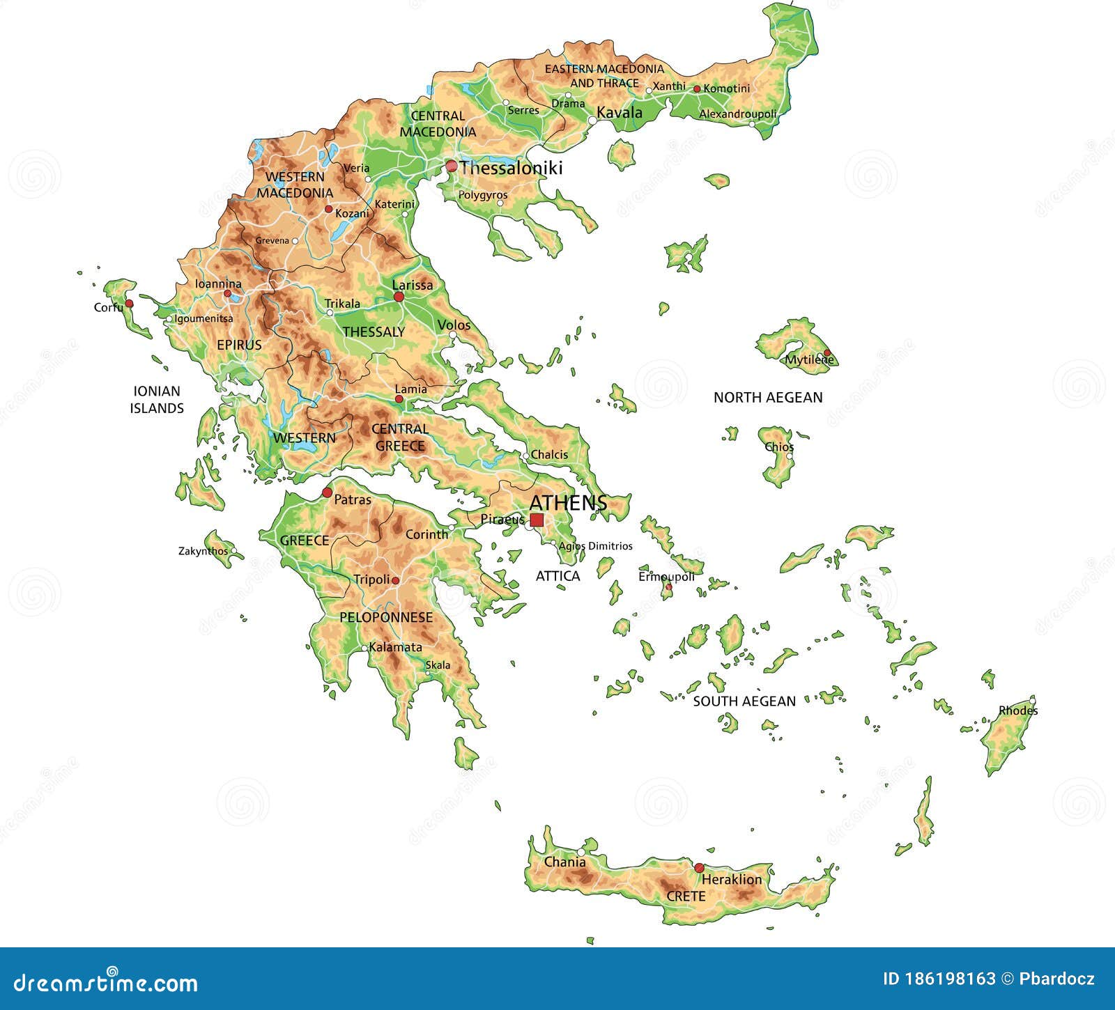 High Detailed Greece Physical Map with Labeling. Stock Vector ...