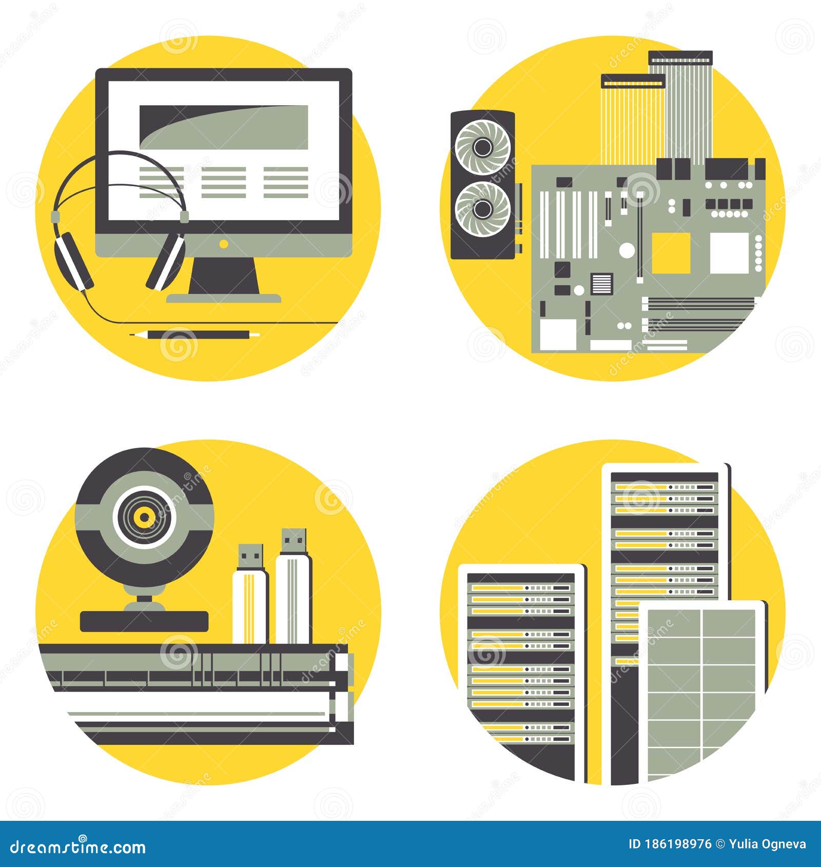 Illustration with Computer, Server Hardware, Peripherals and Computer ...