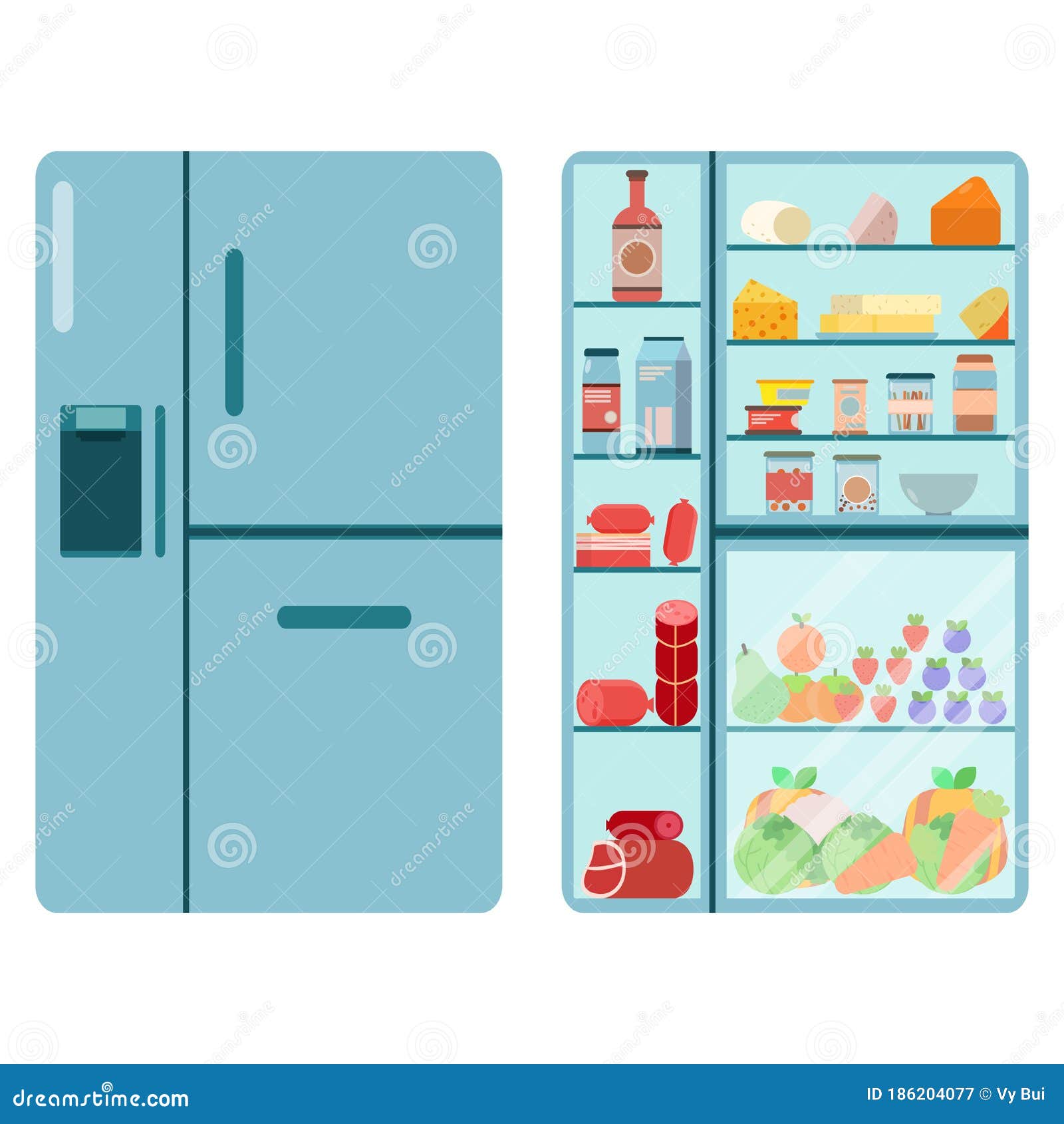 Fridge Illustration with Food Inside Vector Stock Vector - Illustration ...