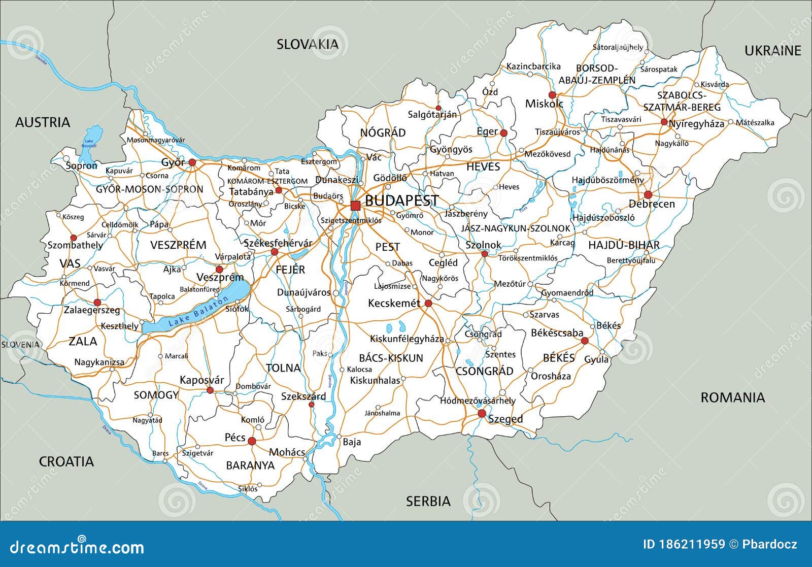 High Detailed Hungary Road Map with Labeling. Stock Vector ...
