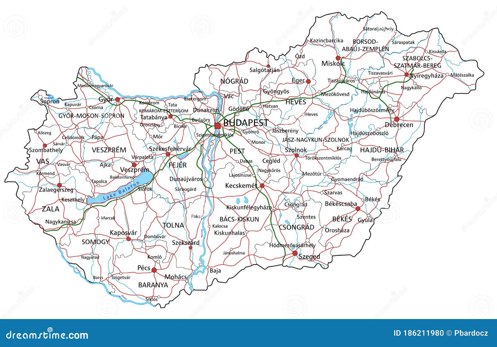 Hungary Road And Highway Map. Vector Illustration | CartoonDealer.com ...