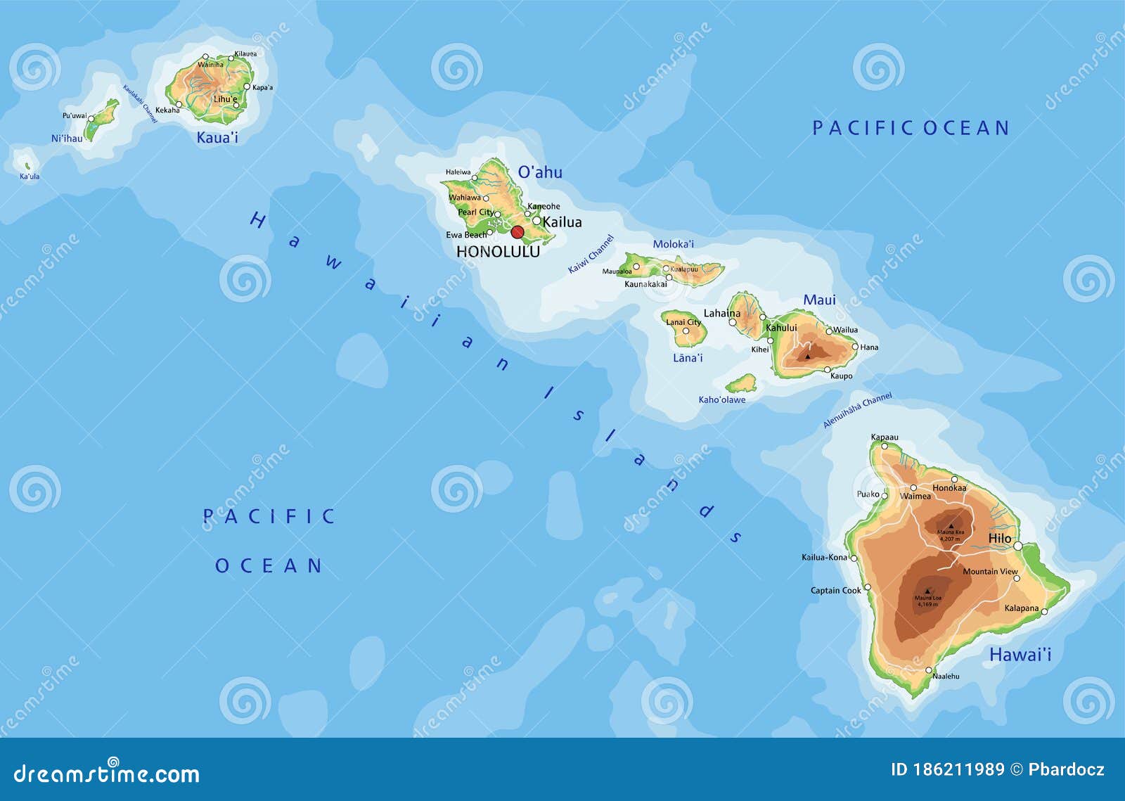 High Detailed Hawaii Physical Map with Labeling. Stock Vector ...