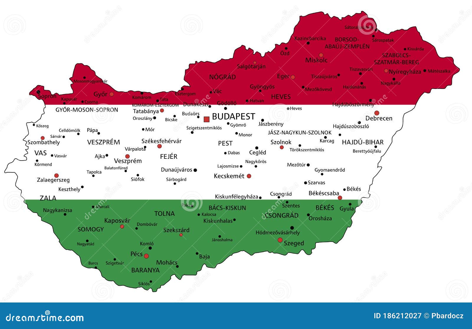 Hungary - Highly Detailed Editable Political Map. Cartoon Vector ...