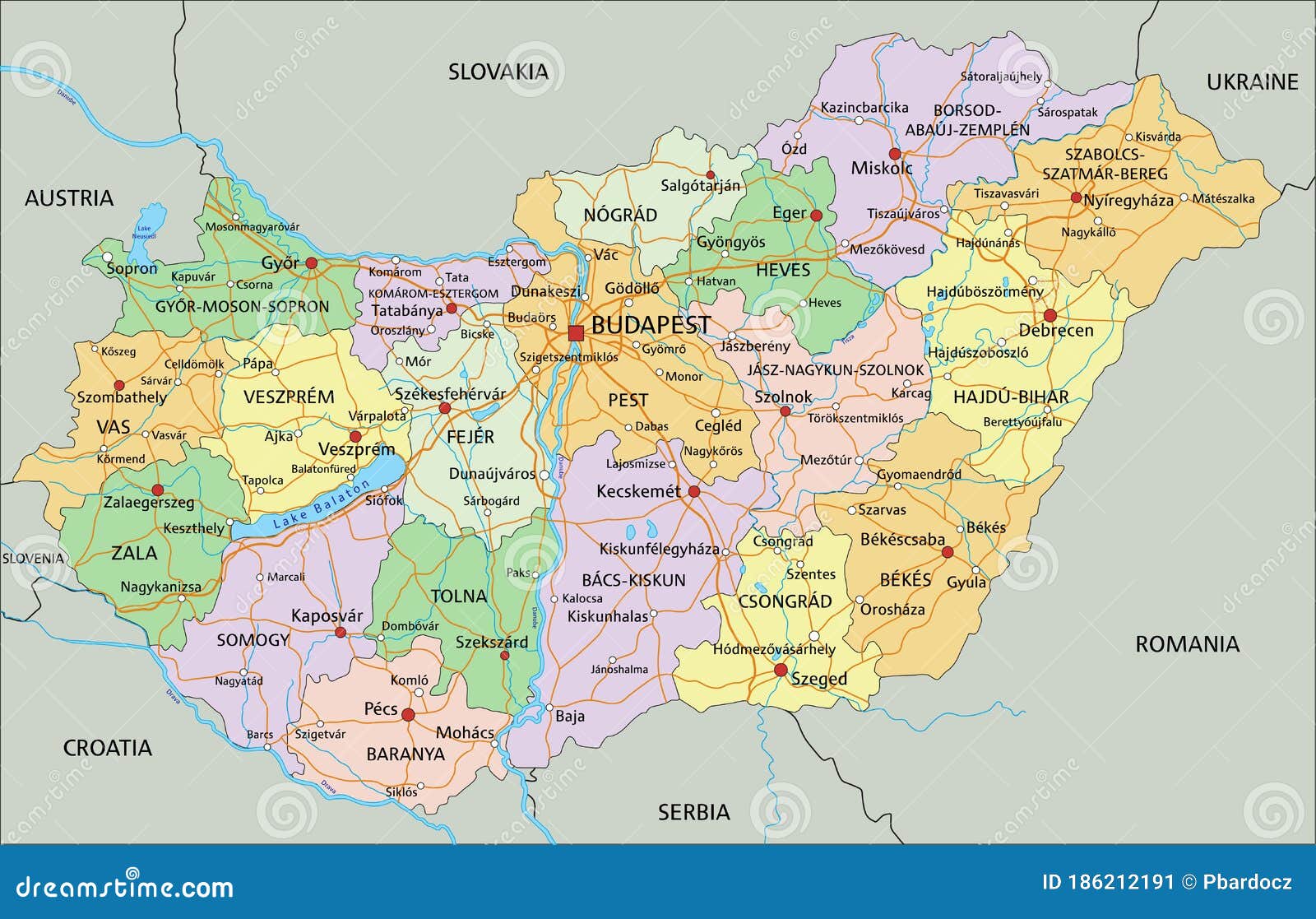 Hungary - Highly Detailed Editable Political Map with Labeling. Stock ...