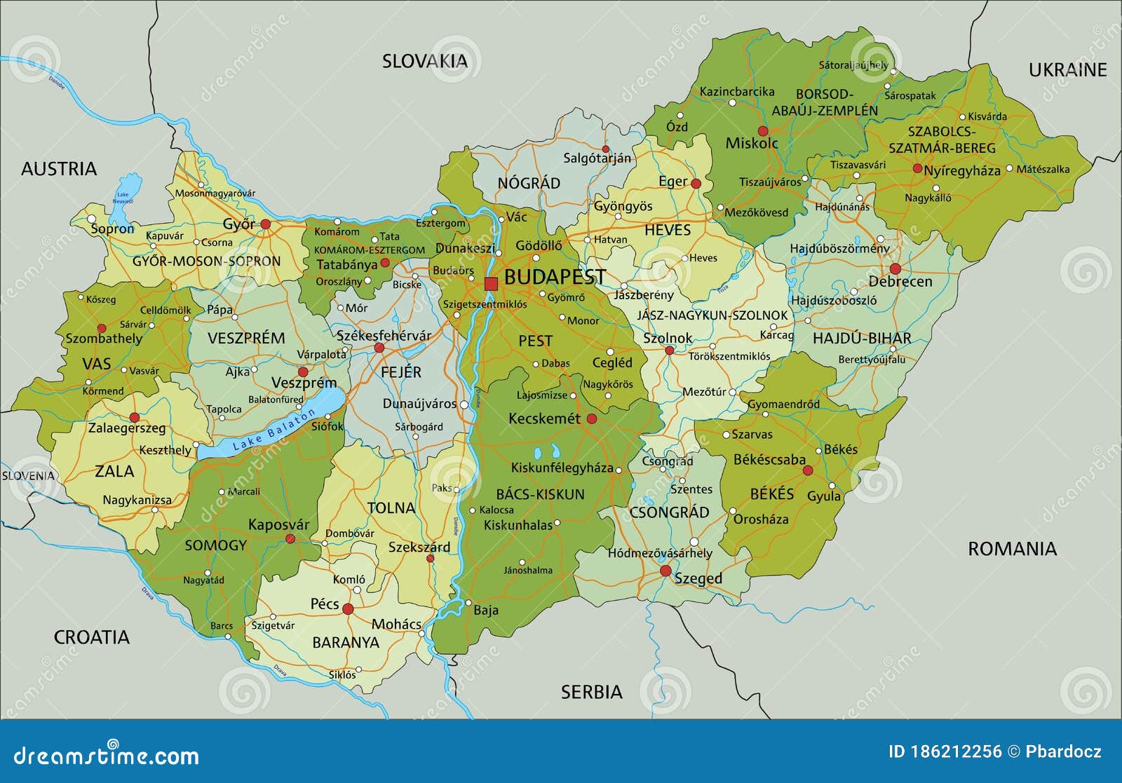 Political Map Of Hungary Isolated On White Background Vector ...