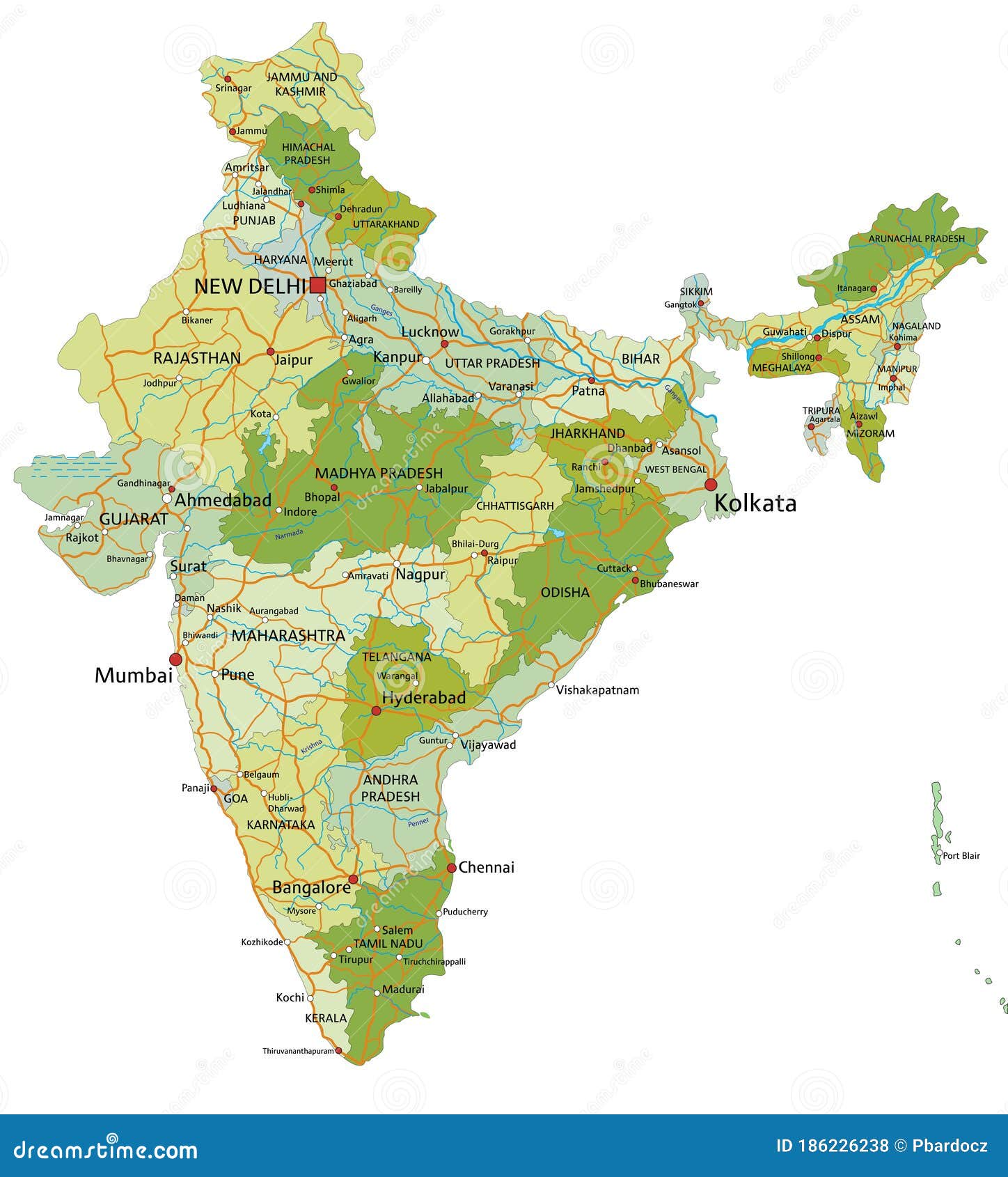 Highly Detailed Editable Political Map with Separated Layers. India ...