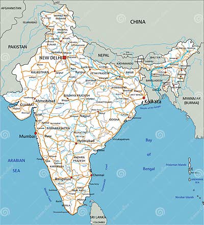 High Detailed India Road Map with Labeling. Stock Vector - Illustration ...