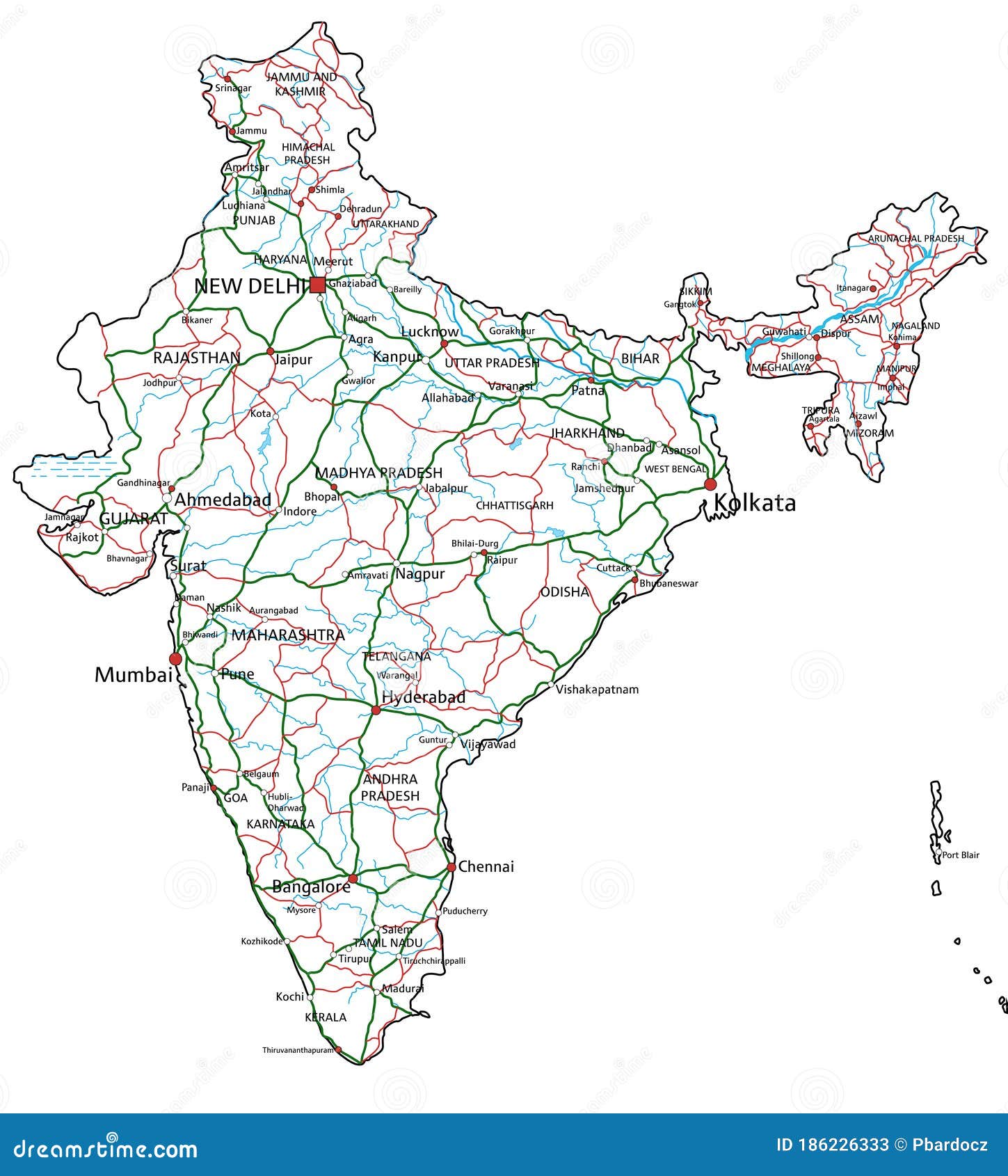 India Road and Highway Map. Stock Vector - Illustration of kolkata ...