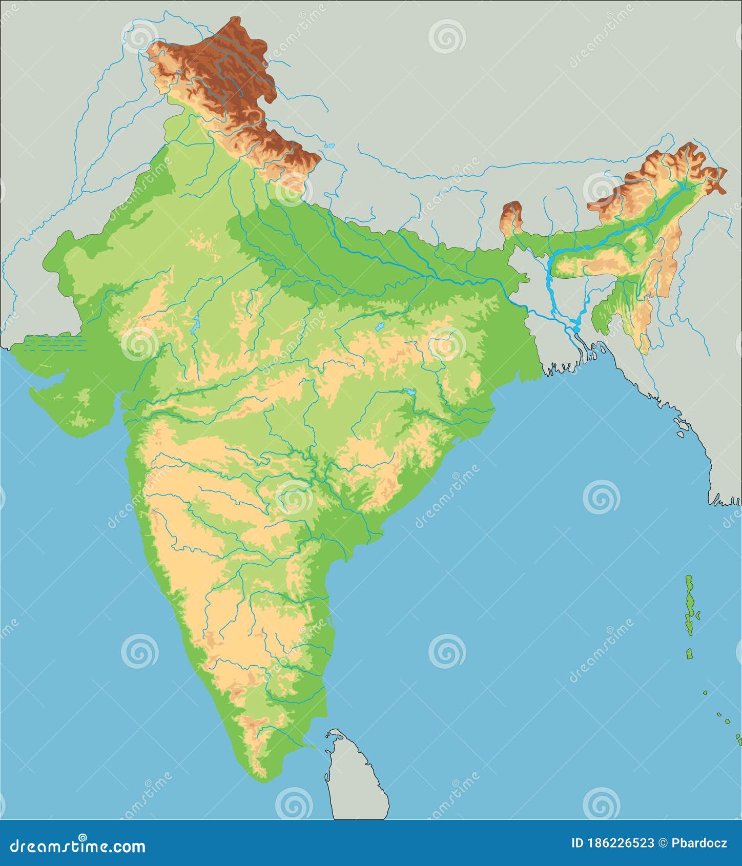 High Detailed India Physical Map. Stock Vector - Illustration of ...