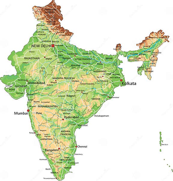 High Detailed India Physical Map with Labeling. Stock Vector ...