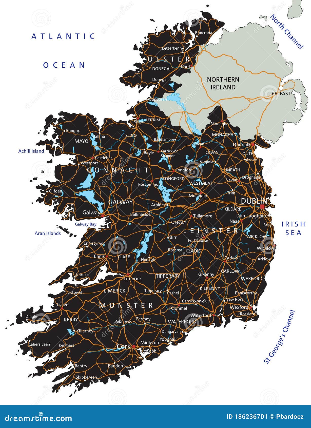 High Detailed Ireland Road Map with Labeling. Stock Vector ...