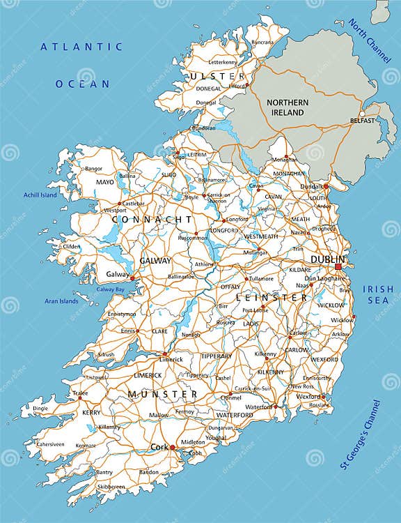 High Detailed Ireland Road Map with Labeling. Stock Vector ...