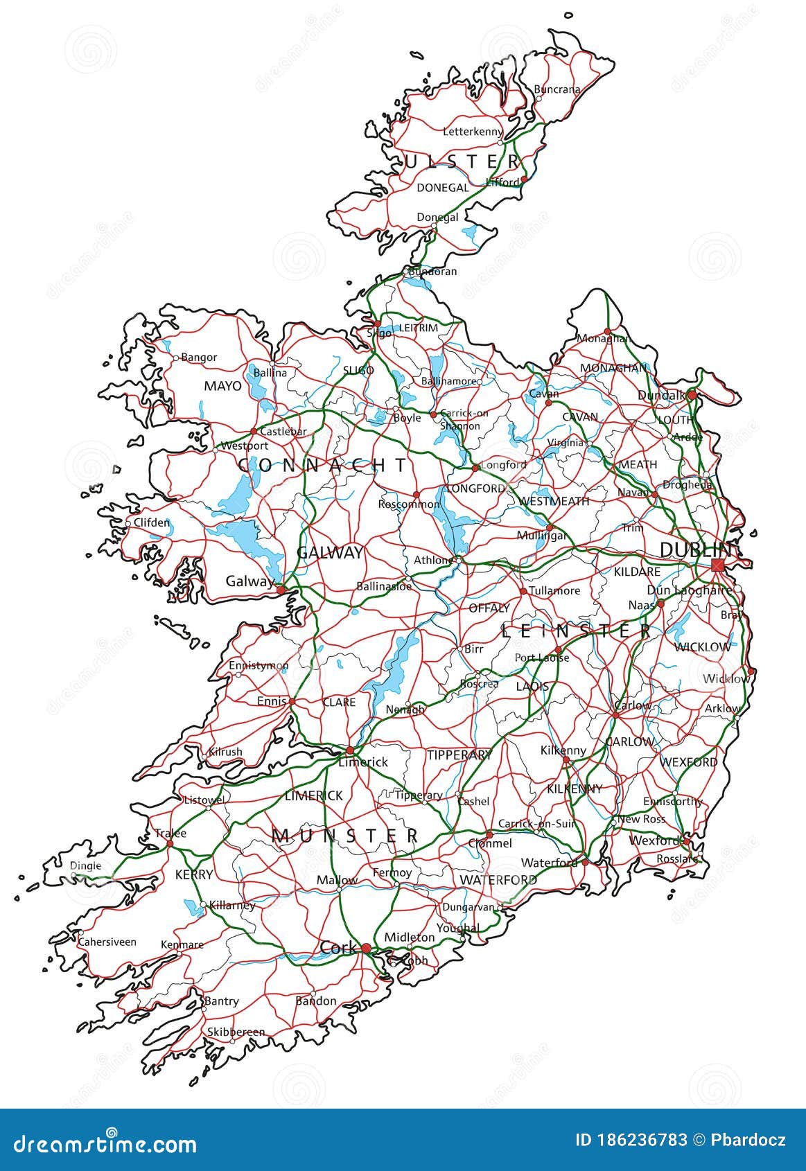 Ireland Road and Highway Map. Stock Vector - Illustration of interstate ...