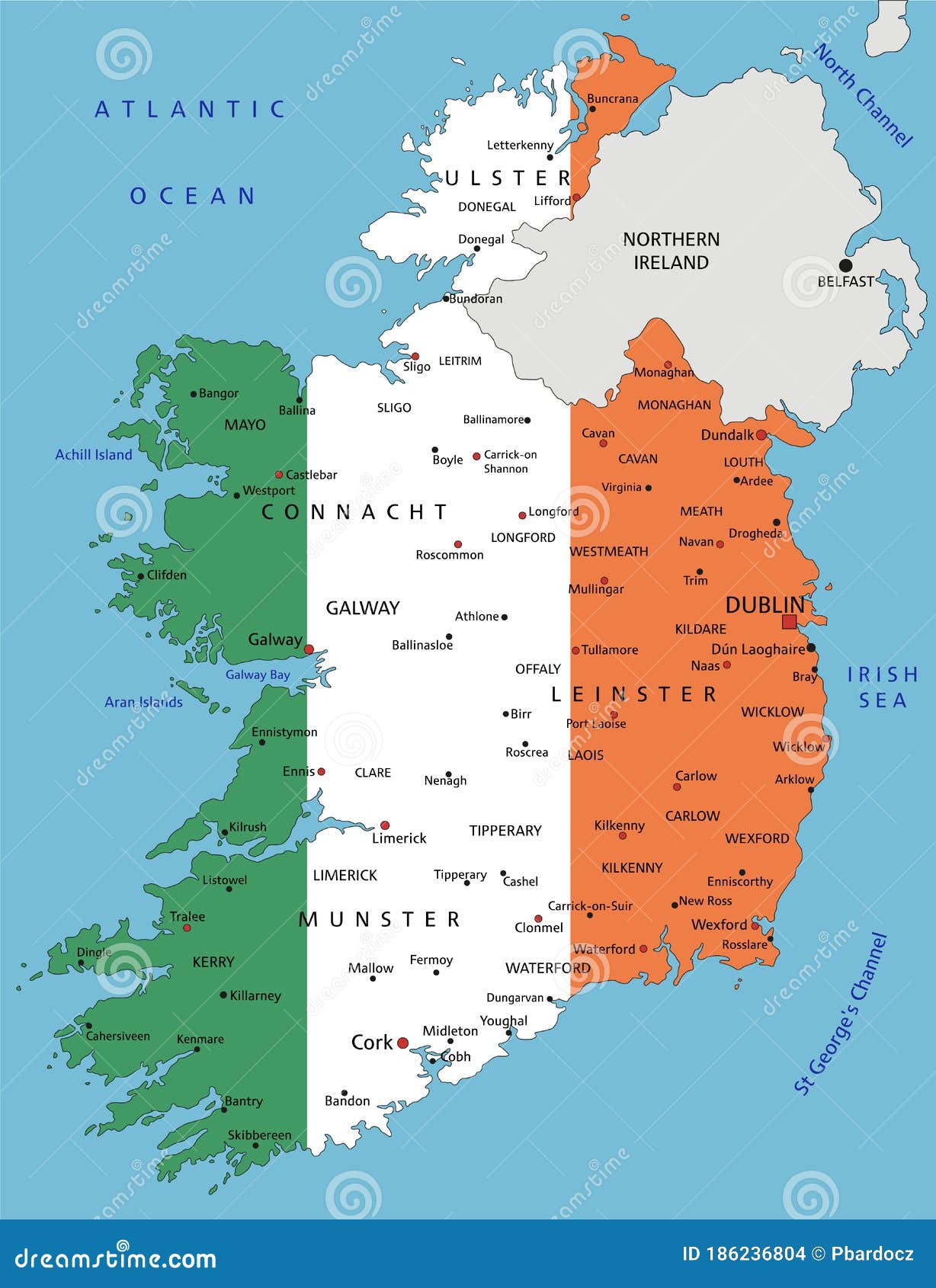 Ireland - Highly Detailed Editable Political Map With Labeling. Vector ...