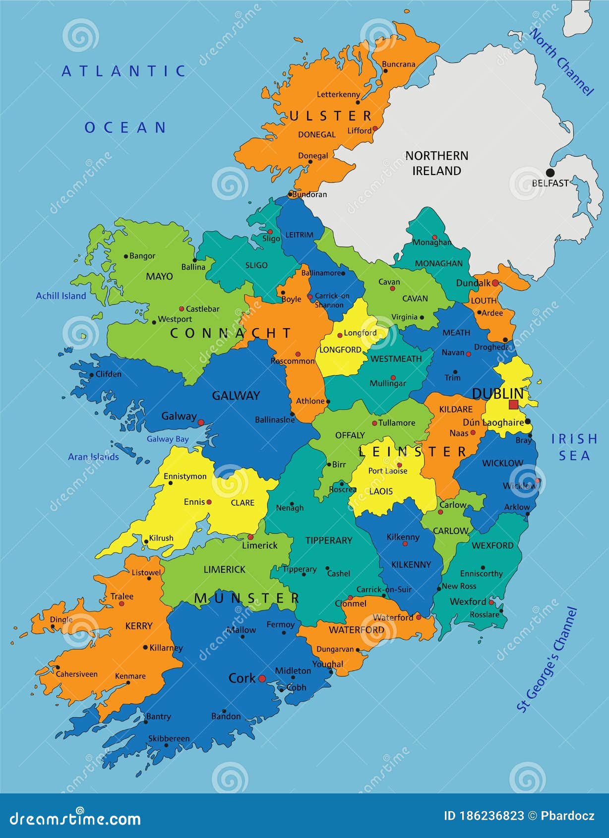 Colorful Ireland Political Map with Clearly Labeled, Separated Layers ...