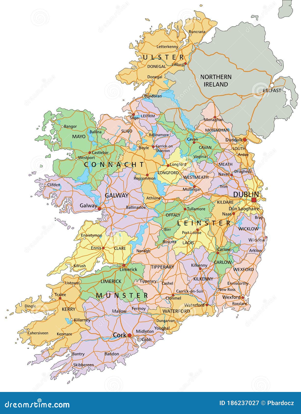 Ireland - Highly Detailed Editable Political Map With Labeling. Cartoon ...