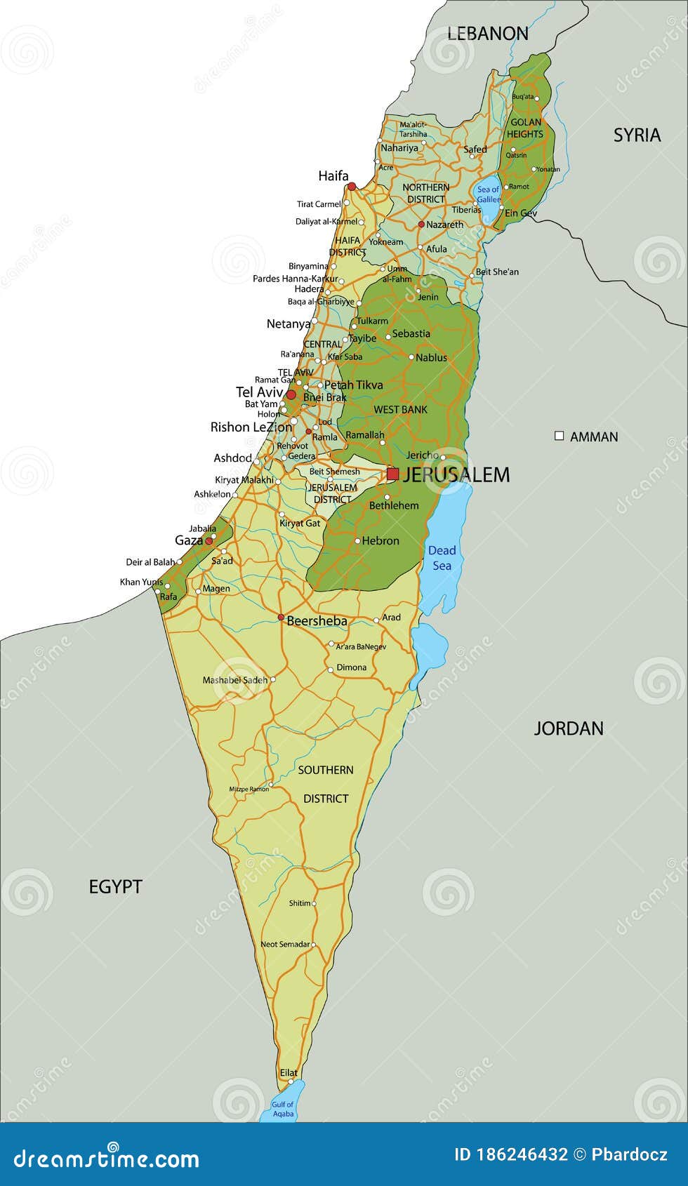 Vector Highly Detailed Political Map Israel Regions Capitals All ...