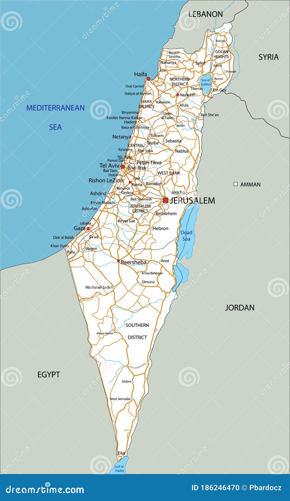 High Detailed Israel Road Map with Labeling. Stock Vector ...