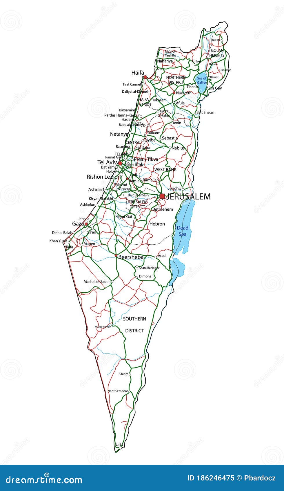 Israel Road and Highway Map. Stock Vector - Illustration of avenue ...