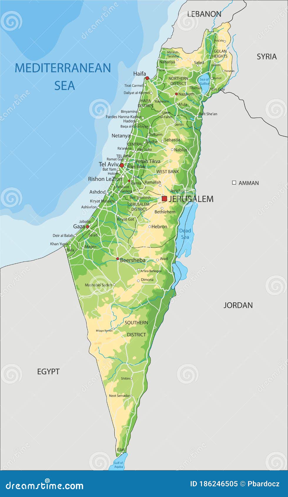 High Detailed Israel Physical Map with Labeling. Stock Vector ...