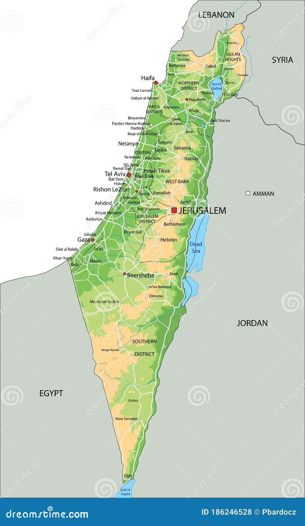 High Detailed Israel Physical Map With Labeling. Vector Illustration ...