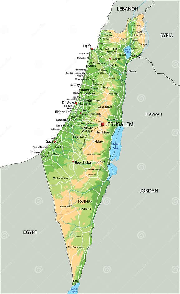 High Detailed Israel Physical Map with Labeling. Stock Vector ...