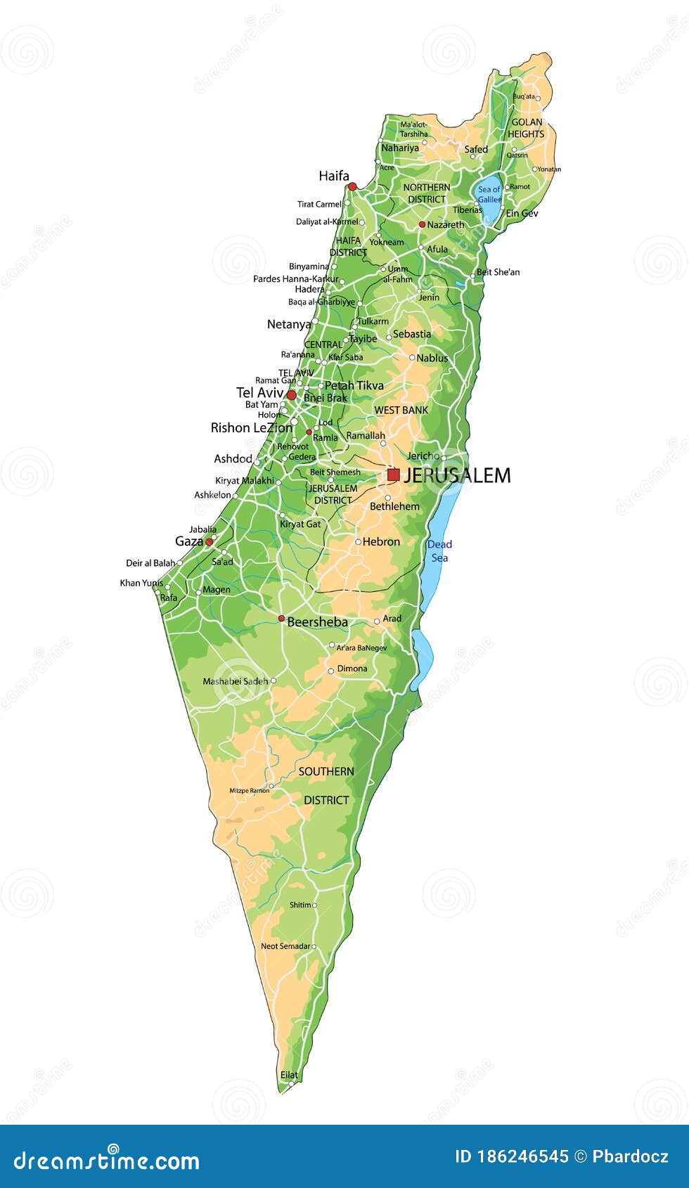 High Detailed Israel Physical Map With Labeling. Cartoon Vector ...