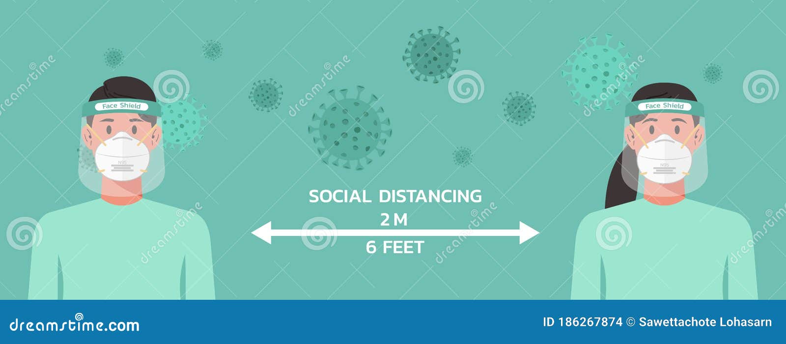 Woman and Man with Face Shield and N95 Mask Maintain Social Distancing ...