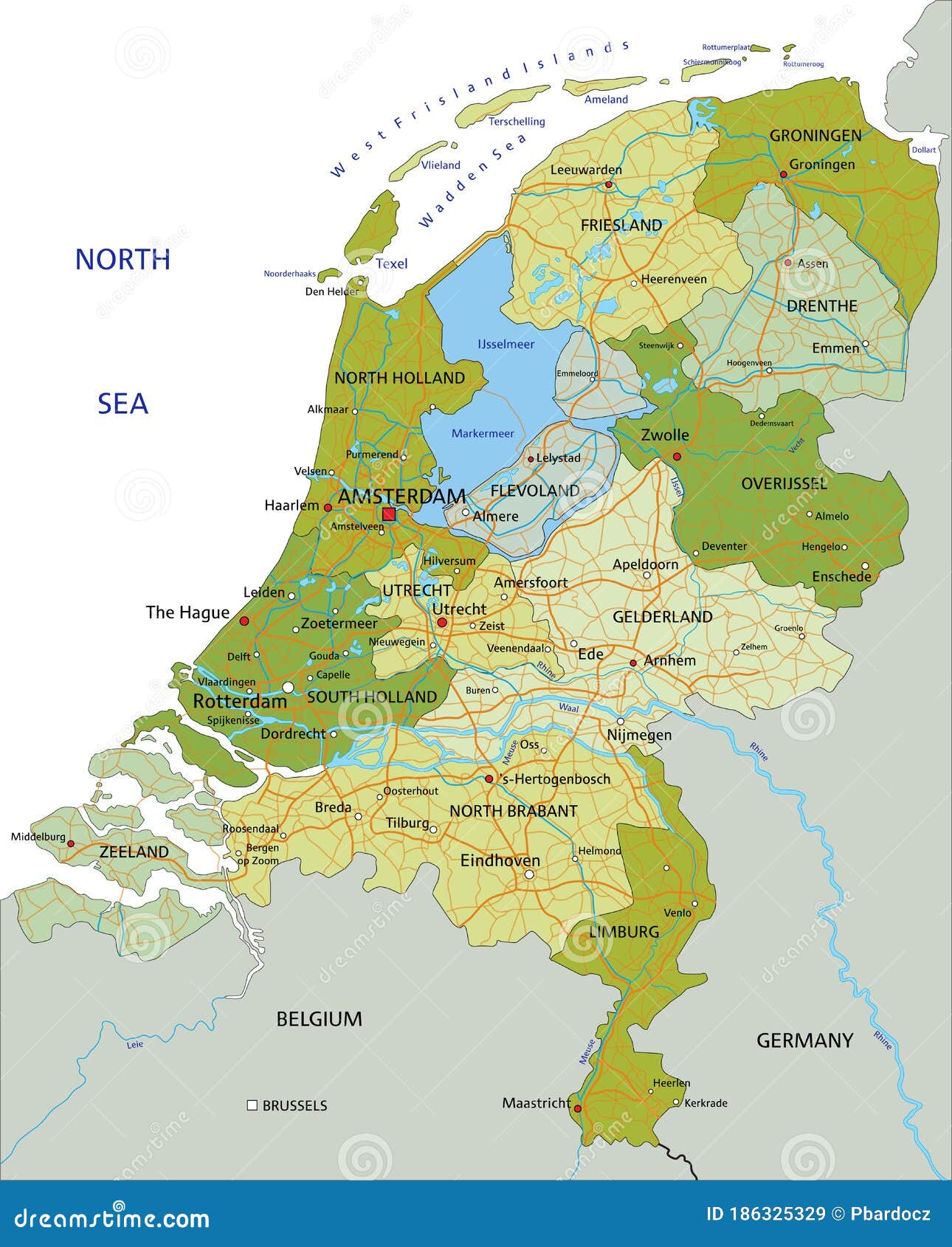 Netherlands - Highly Detailed Editable Political Map With Separated ...