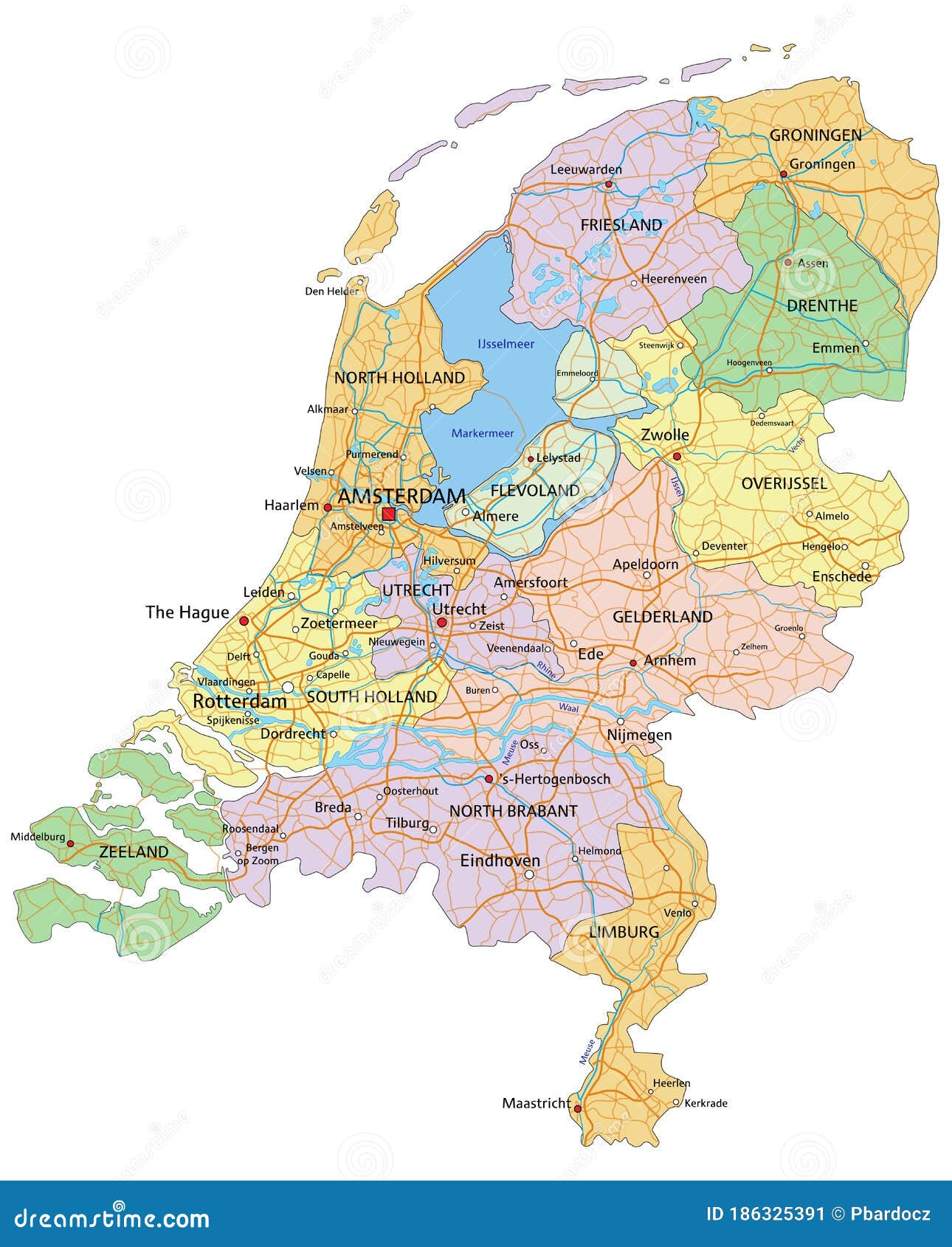 Netherlands - Highly Detailed Editable Political Map With Separated ...