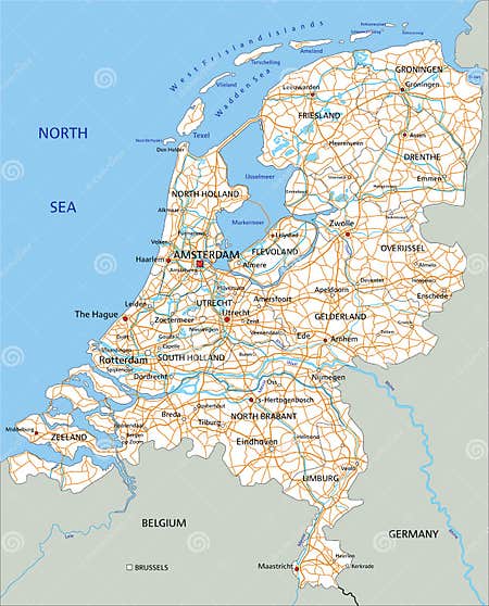 High Detailed Netherlands Road Map with Labeling. Stock Vector ...
