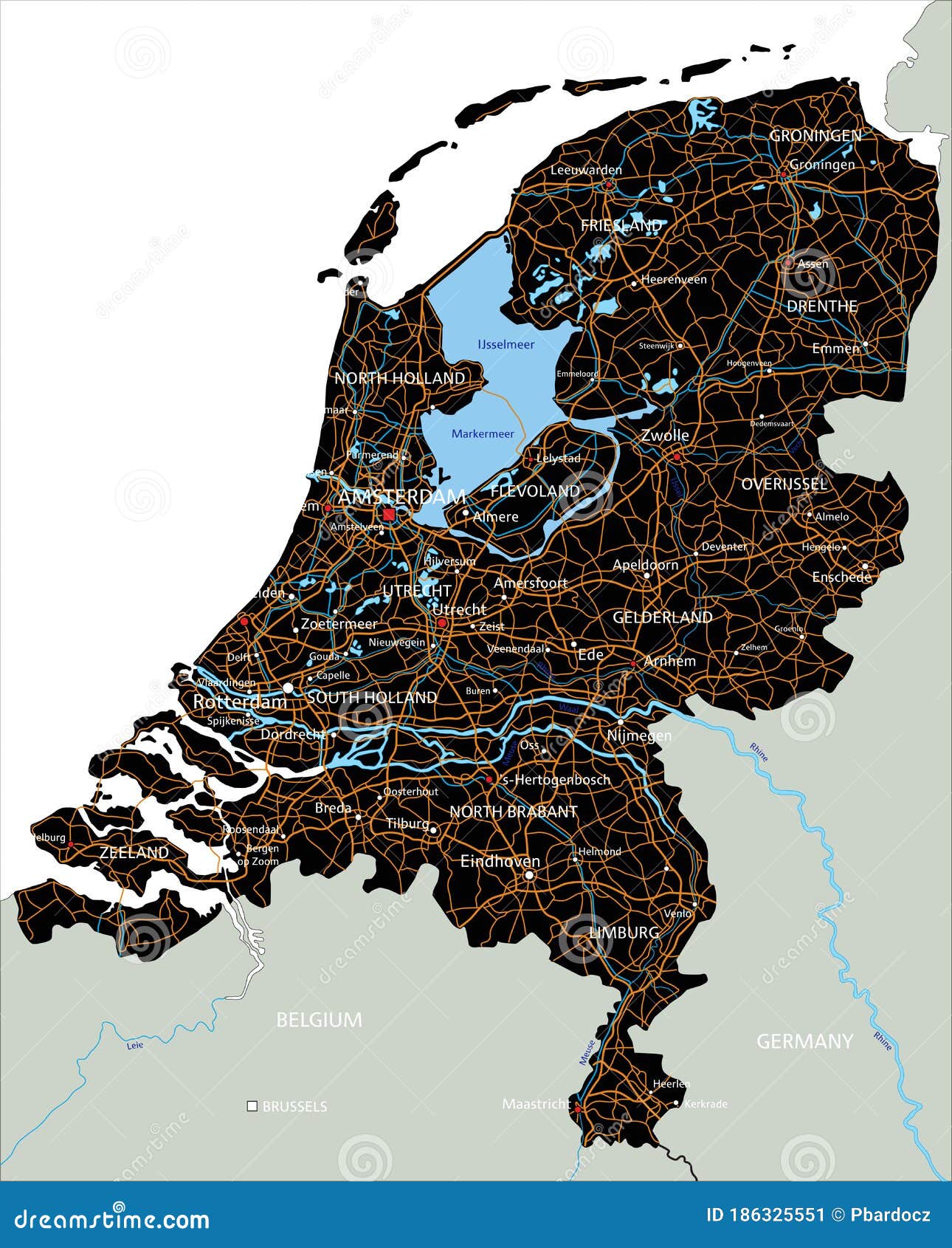 Netherlands Road And Highway Map. Cartoon Vector | CartoonDealer.com ...
