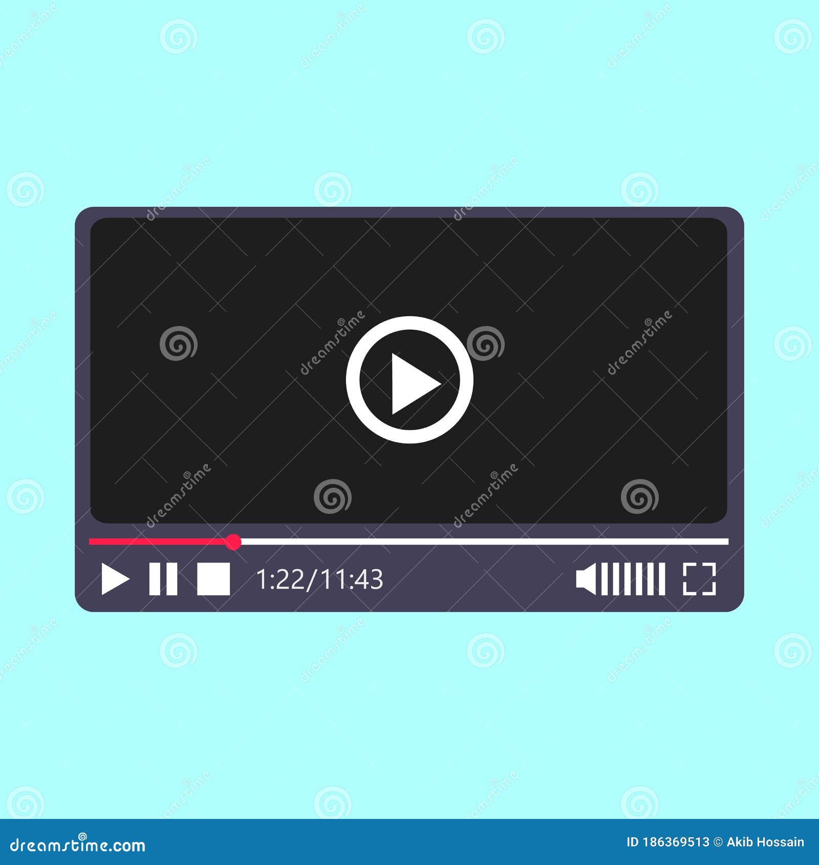 Full Screen Video Player with Button Play Illustration. Stock Vector ...