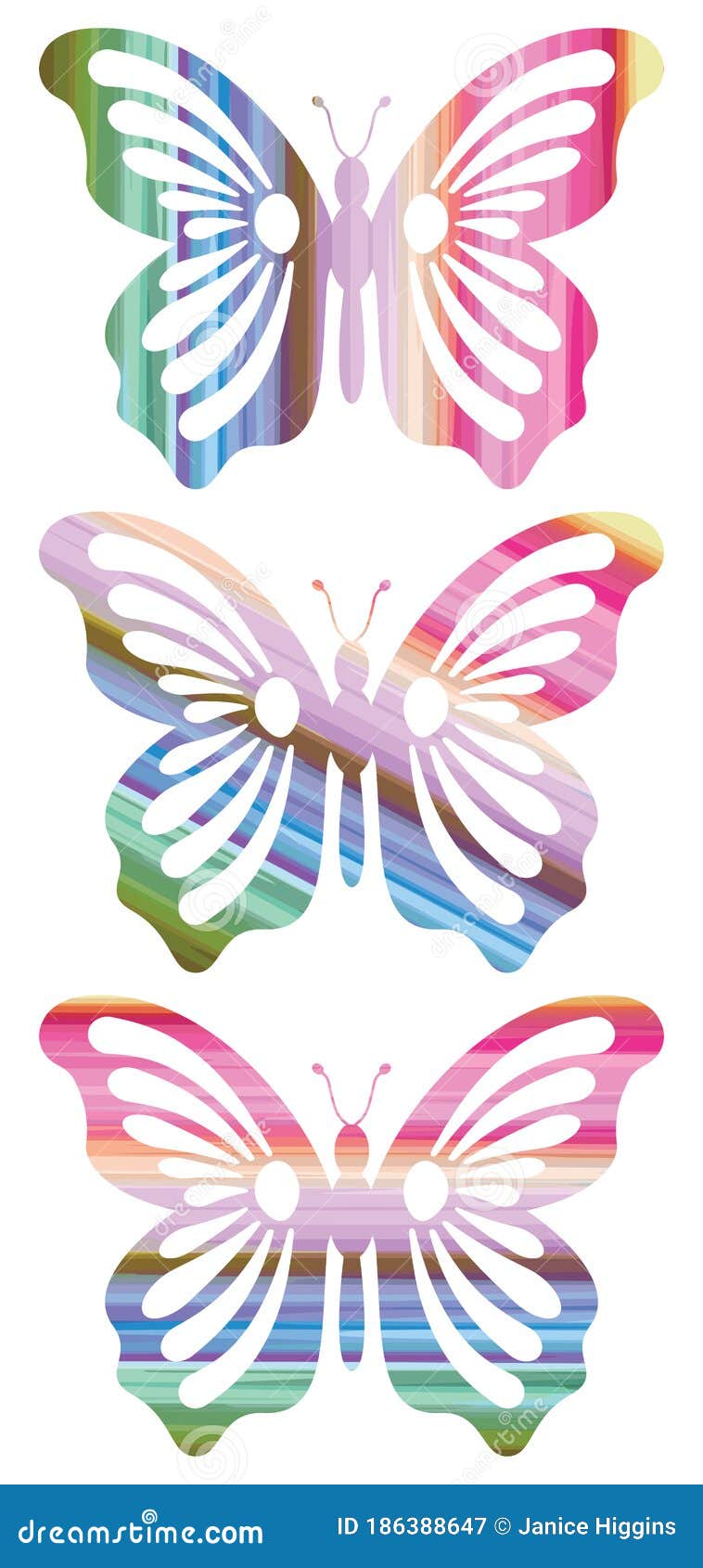 A Set of Soft Colored Butterflies with Striped Patterns Stock Vector ...