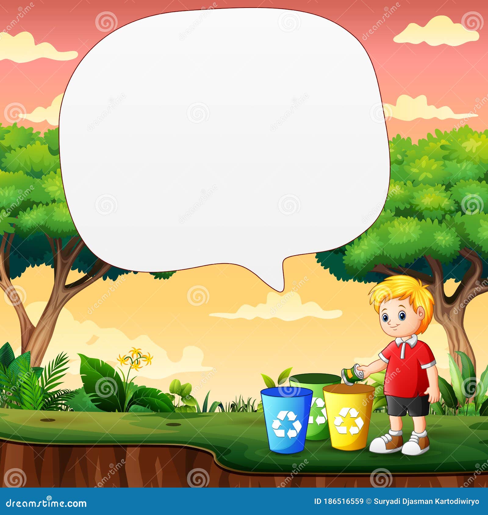 Border Template with a Boy Throwing Garbage in the Trash Stock Vector ...