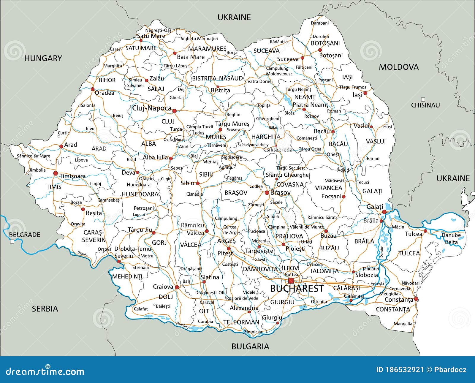High Detailed Romania Road Map with Labeling. Stock Vector ...