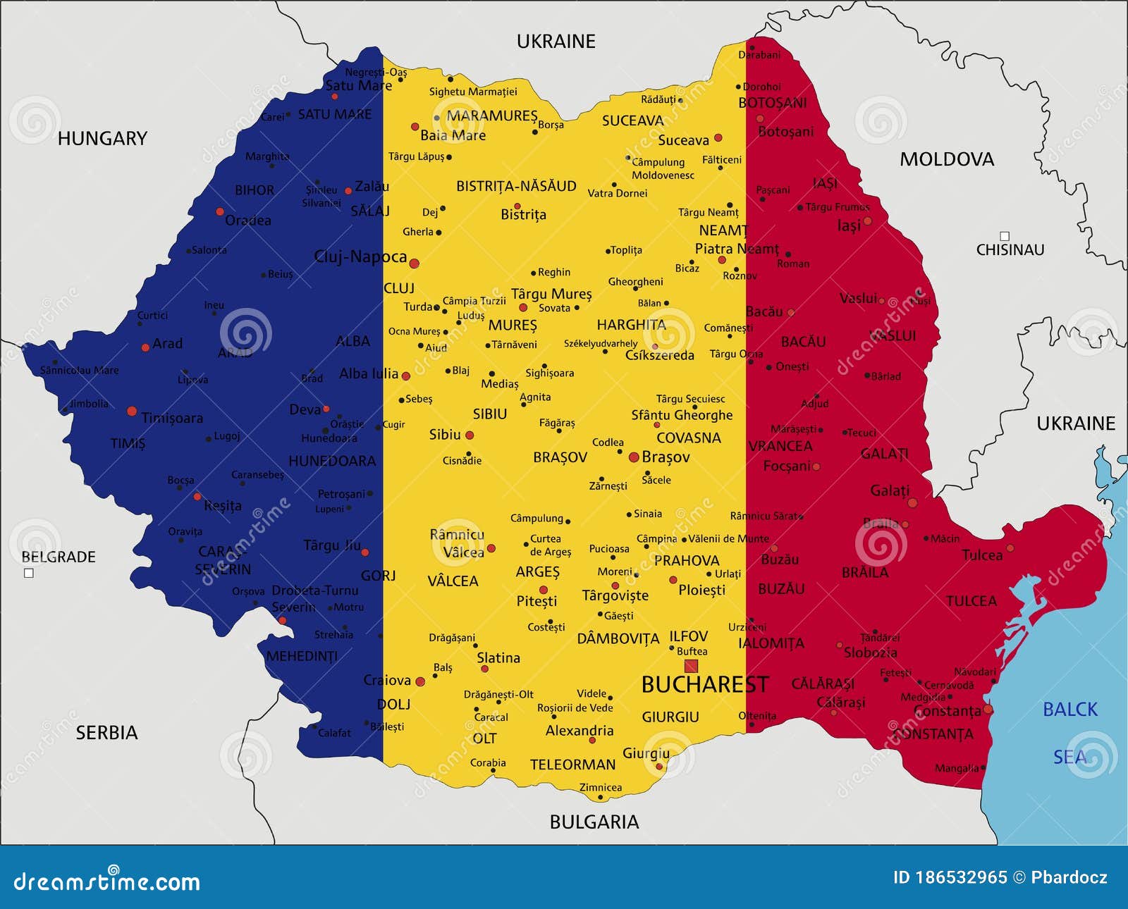 Romania - Highly Detailed Editable Political Map With Labeling. Vector ...