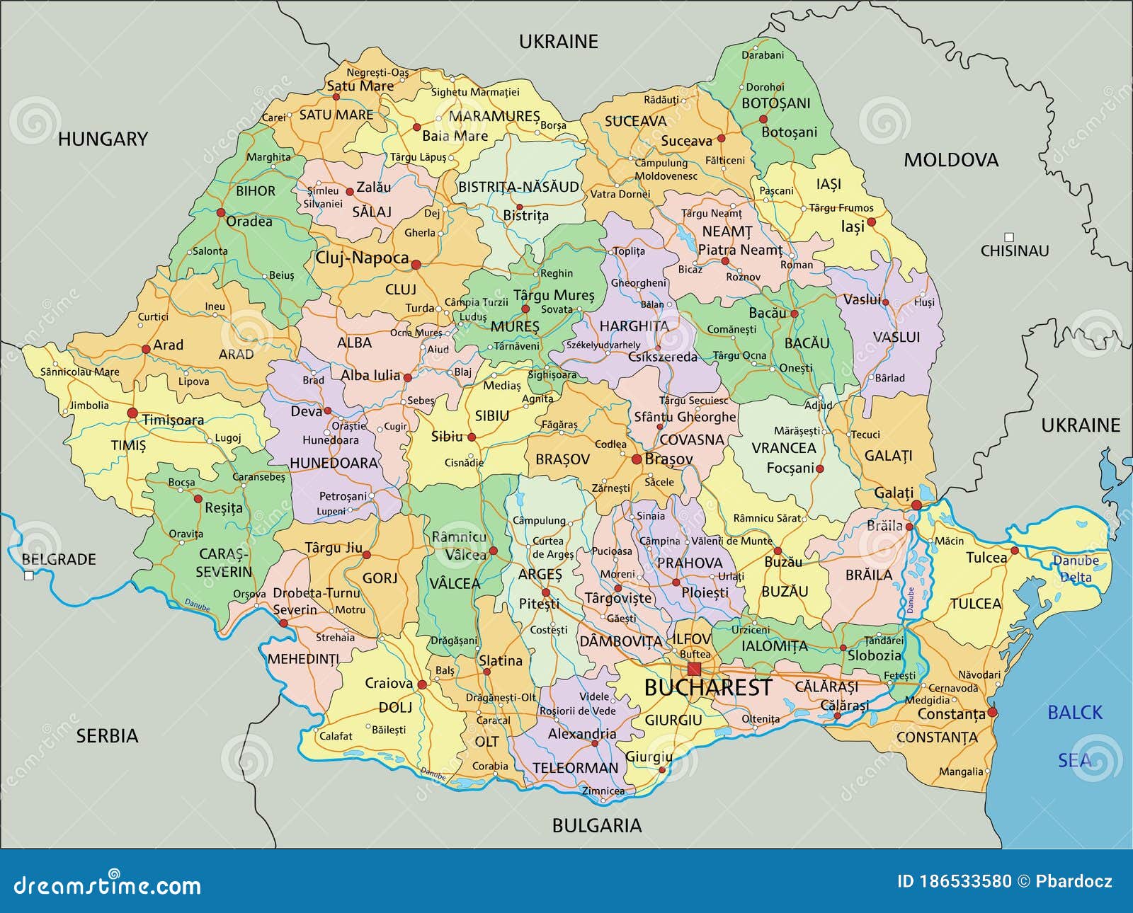 Romania - Highly Detailed Editable Political Map with Labeling. Stock ...