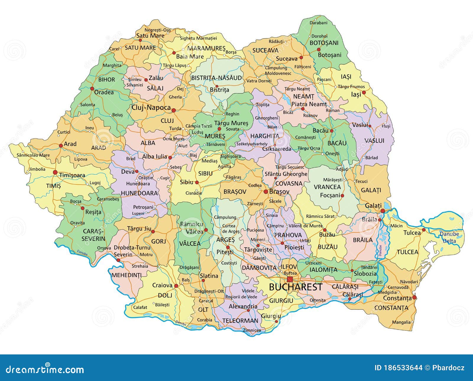 Romania - Highly Detailed Editable Political Map With Labeling. Vector ...