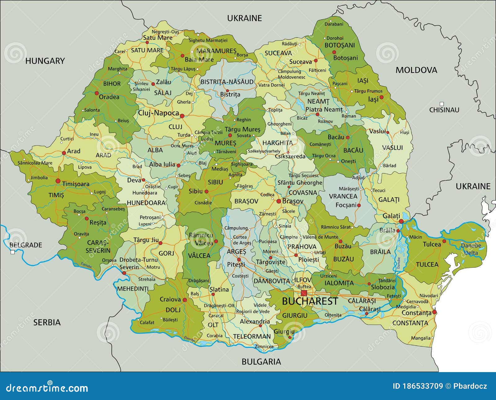 Romania - Highly Detailed Editable Political Map With Labeling. Vector ...