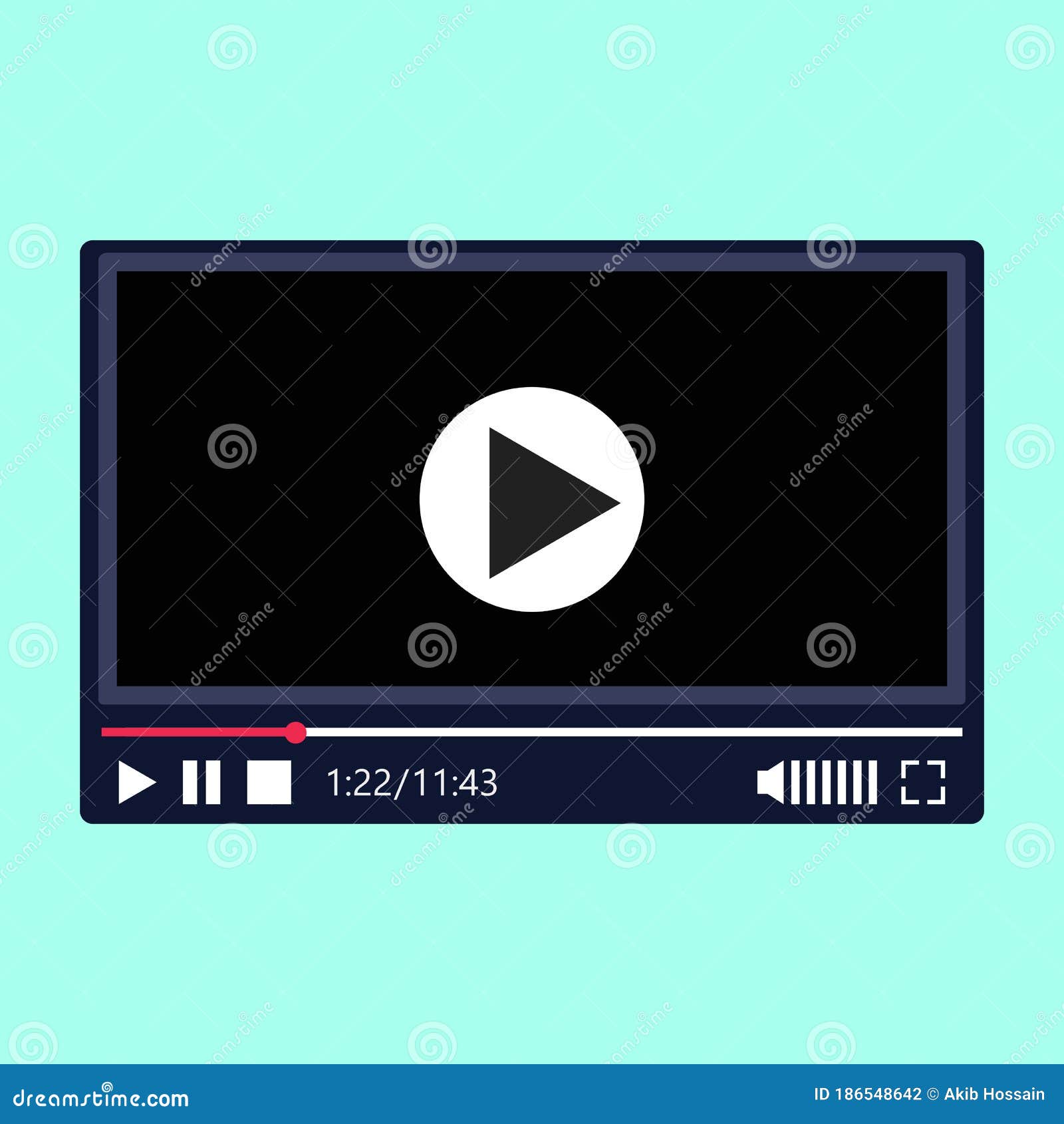 Full Screen Video Player with Button Play Stock Vector - Illustration ...