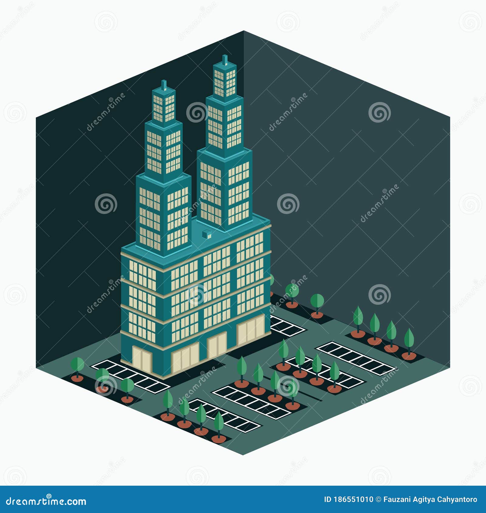 Twin Tower Hotel at the Night - Isometric Tower Building Stock Vector ...