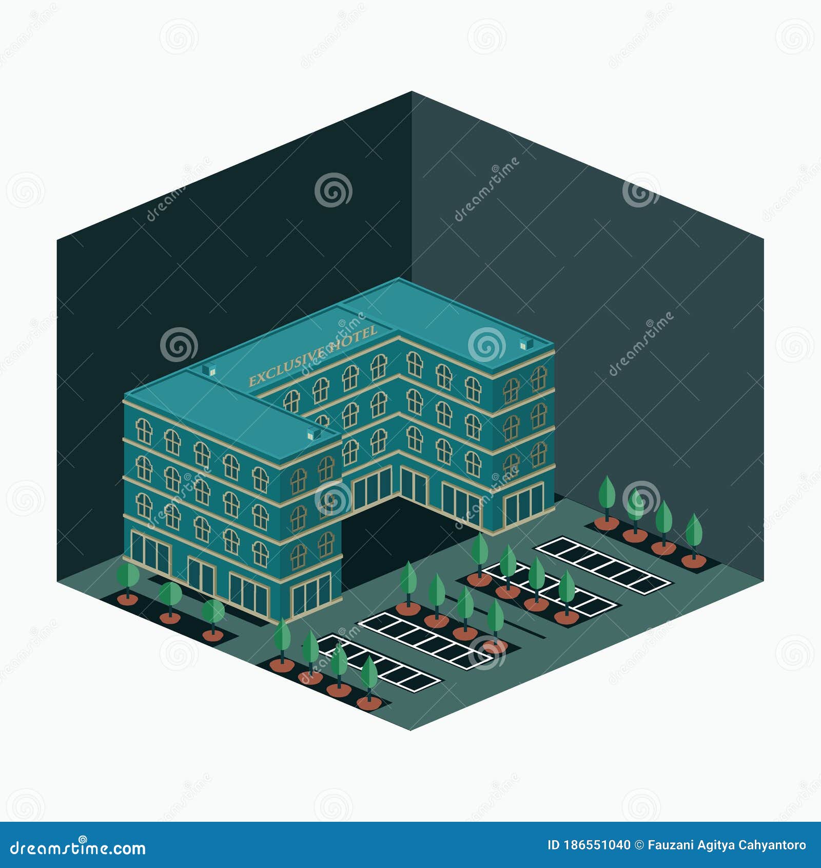 Premium Hotel at the Night - U Shape Isometric Building Stock Vector ...