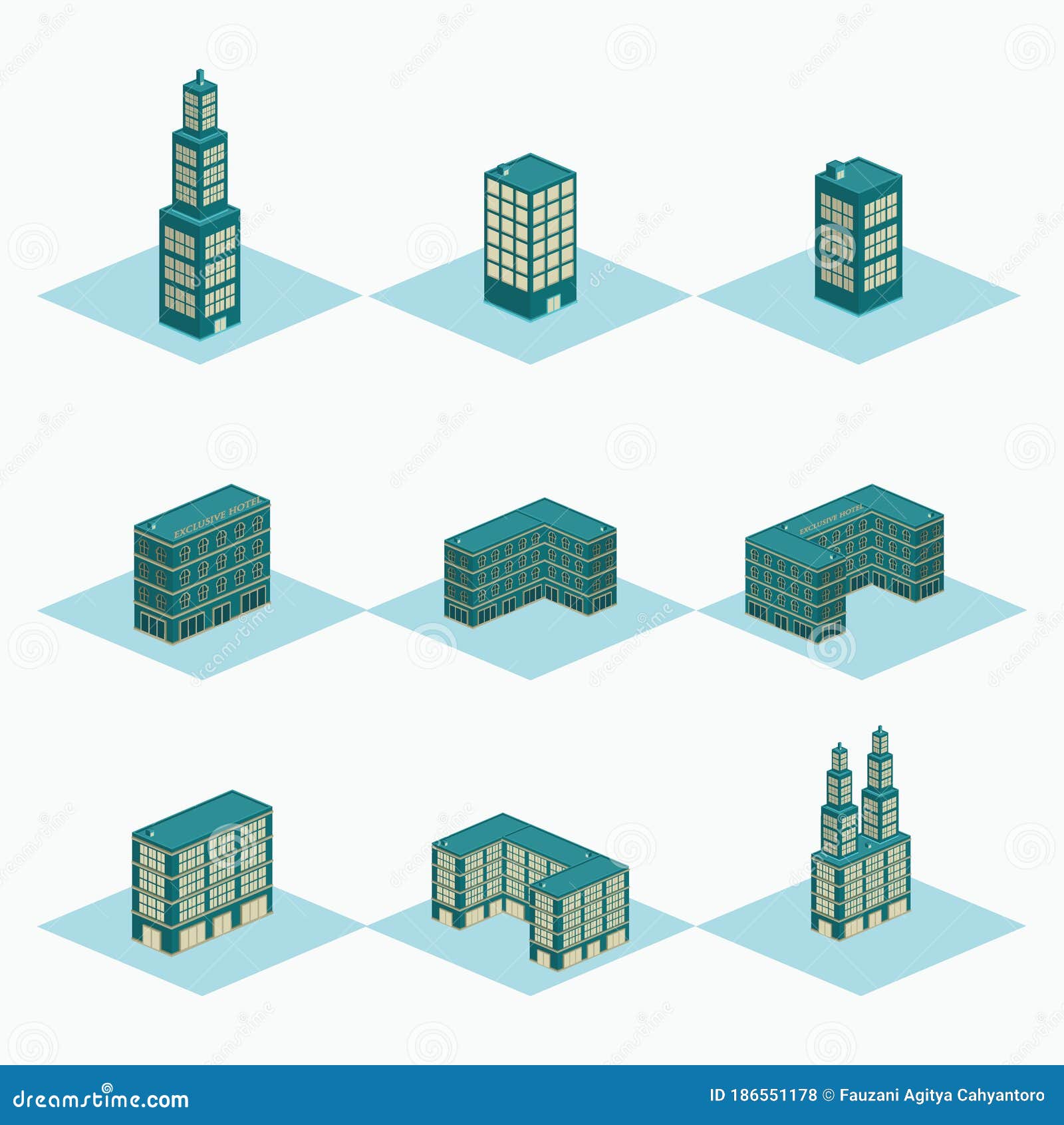 Luxury Hotel, Twin Tower, U Shape Building, Mall, Super Market Vector ...