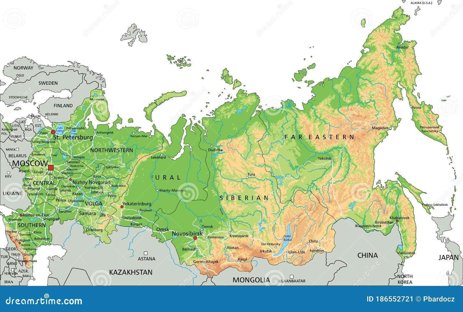 High Detailed Russia Physical Map with Labeling. Stock Vector ...