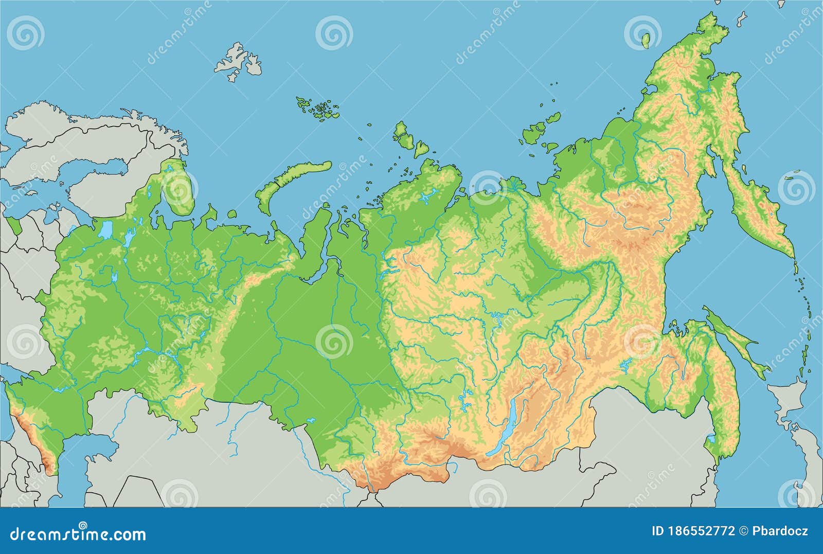 High Detailed Russia Physical Map. Stock Vector - Illustration of ...